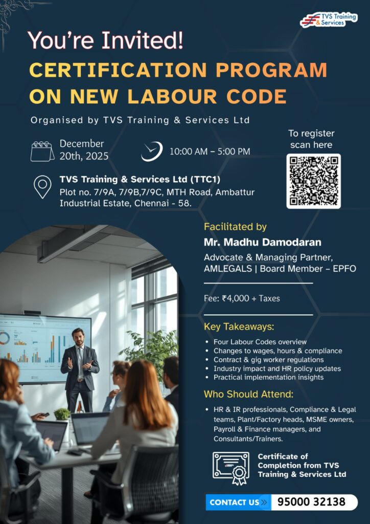 Certification Program on New Labour Code – TVS Training Services